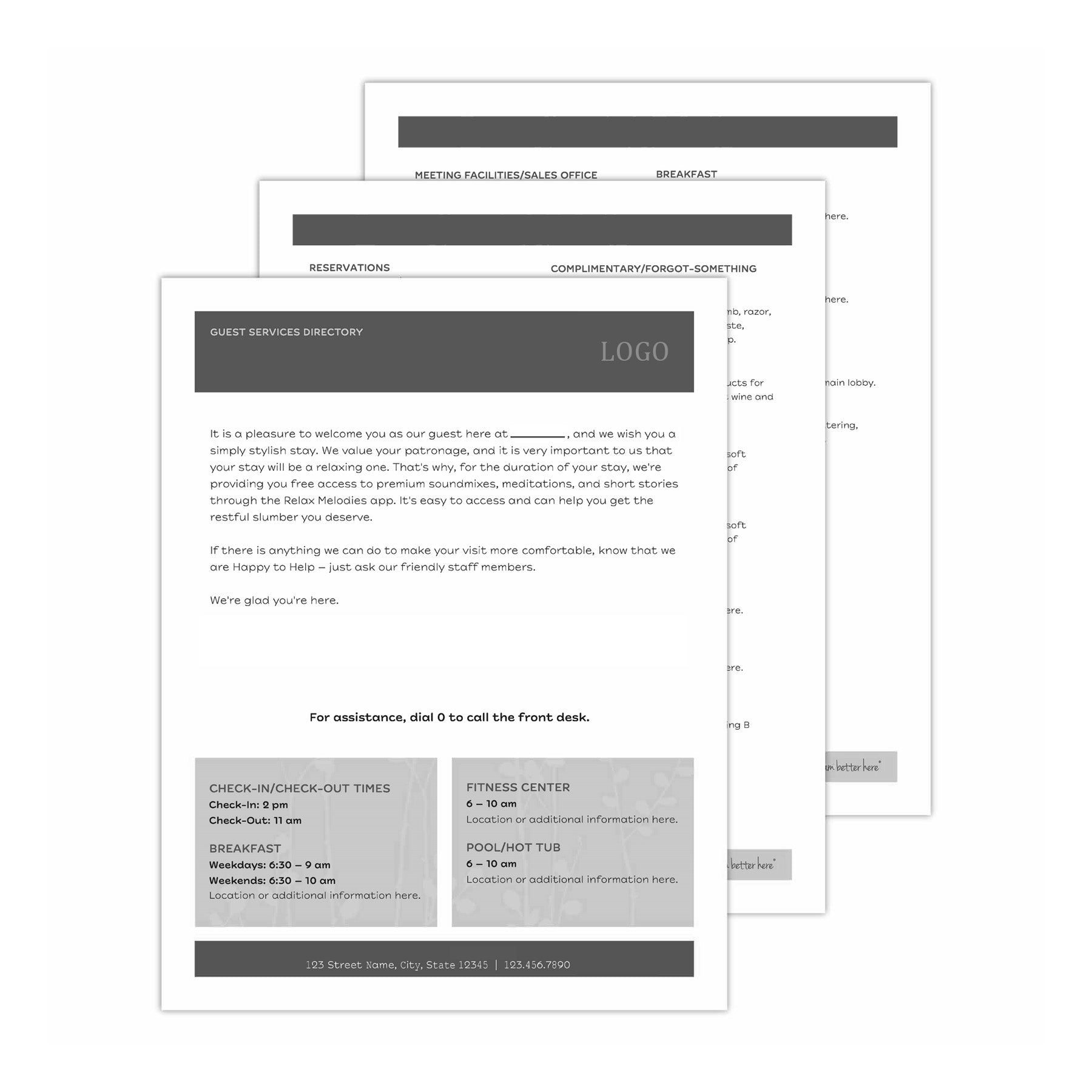 Guest Room Directory Printed Pages – Sable Hotel Supply