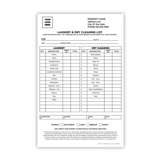 Laundry Tickets – Sable Hotel Supply