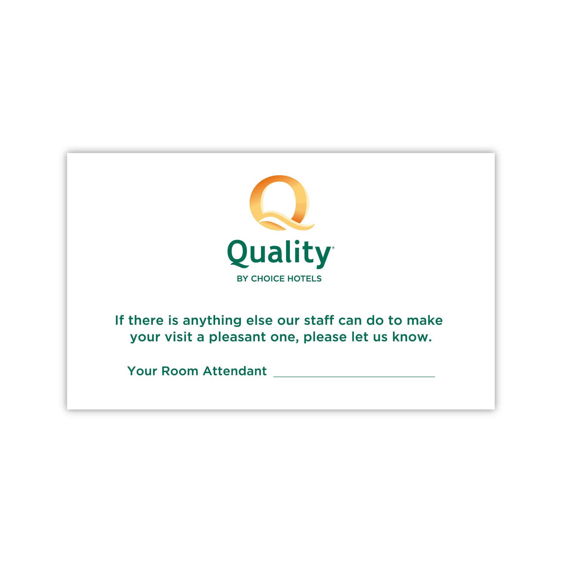 Housekeeping Card - Quality Inn – Sable Hotel Supply