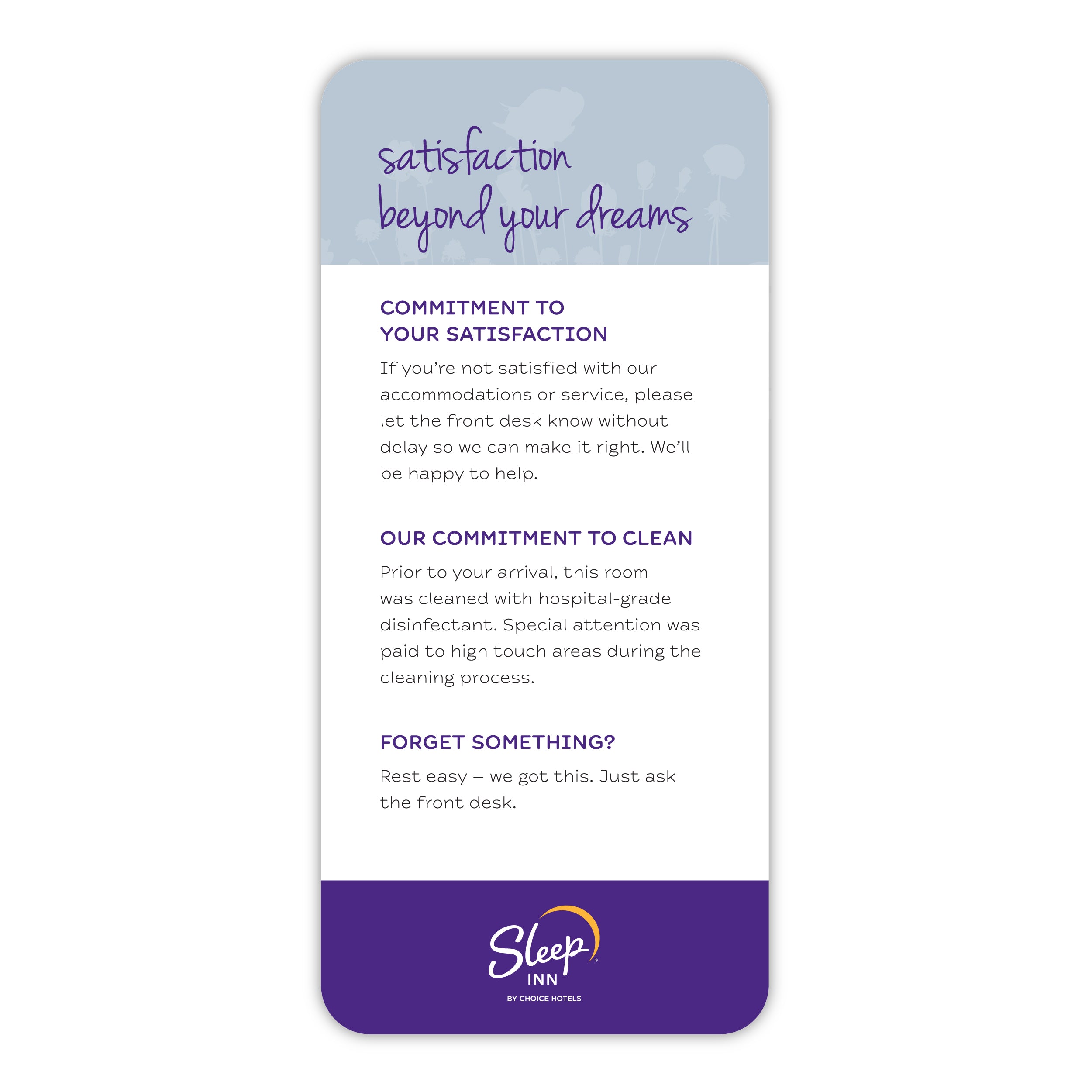 All In One Experience Cards - Sleep Inn – Sable Hotel Supply